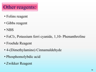Reagents & reactions in estimation of pharmaceuticals | PPTX