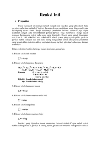 Reaksi Inti (Makalah Fisika) | DOCX