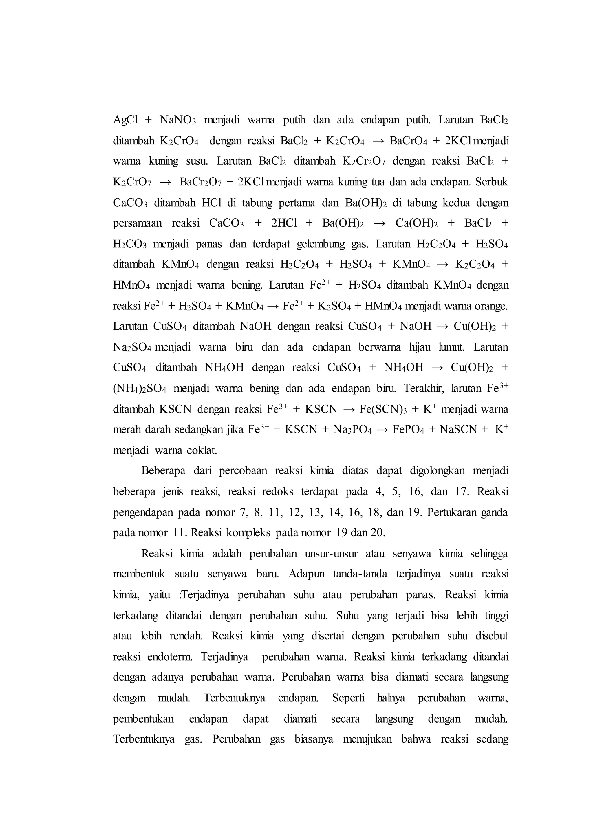 Laporan Praktikum Reaksi Kimia | DOCX