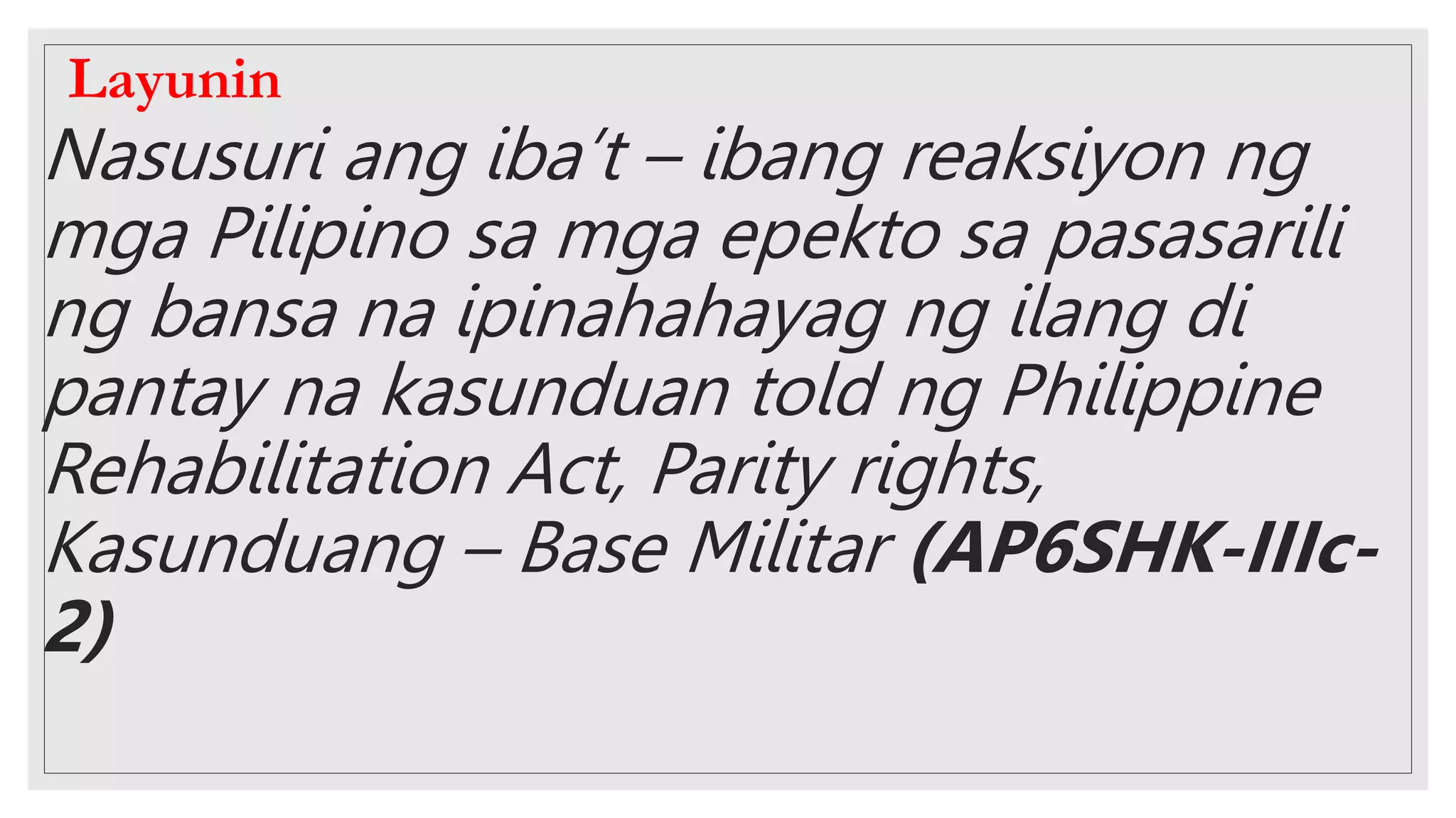 Reaksyon at Epekto ng Philippine Rehabilitation Act.pptx