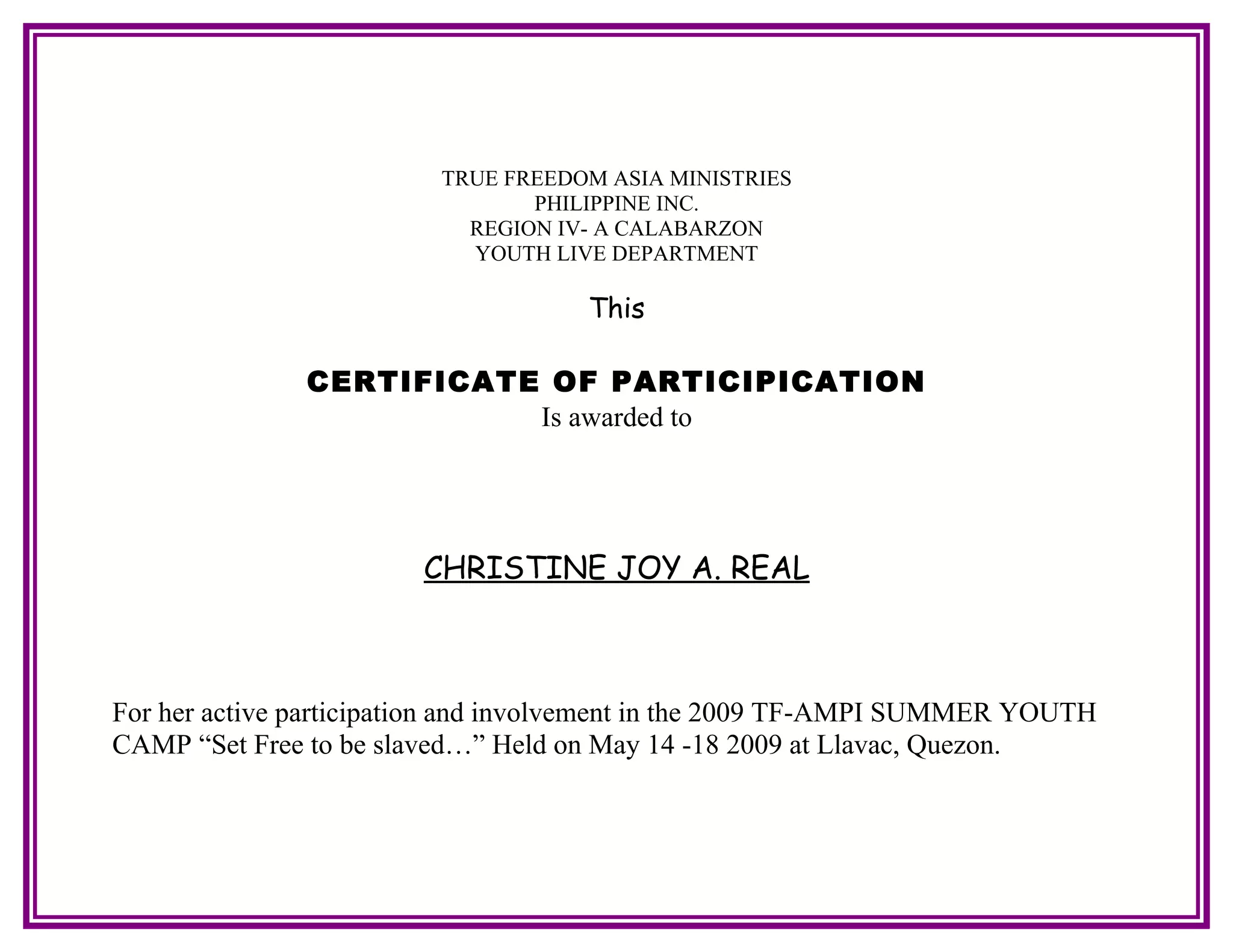 Real C E R T I F I C A T E | DOC