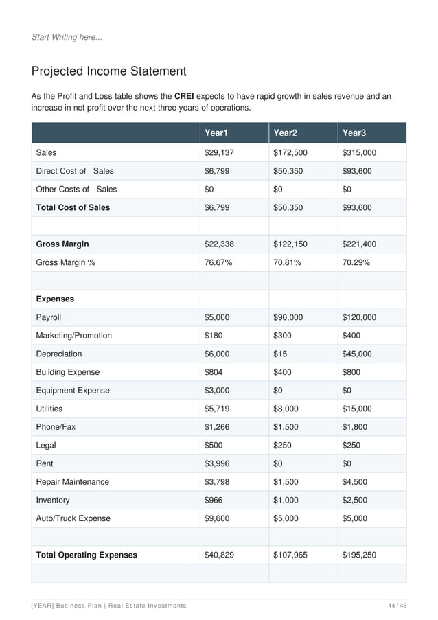 Real estate investment business plan example | PDF