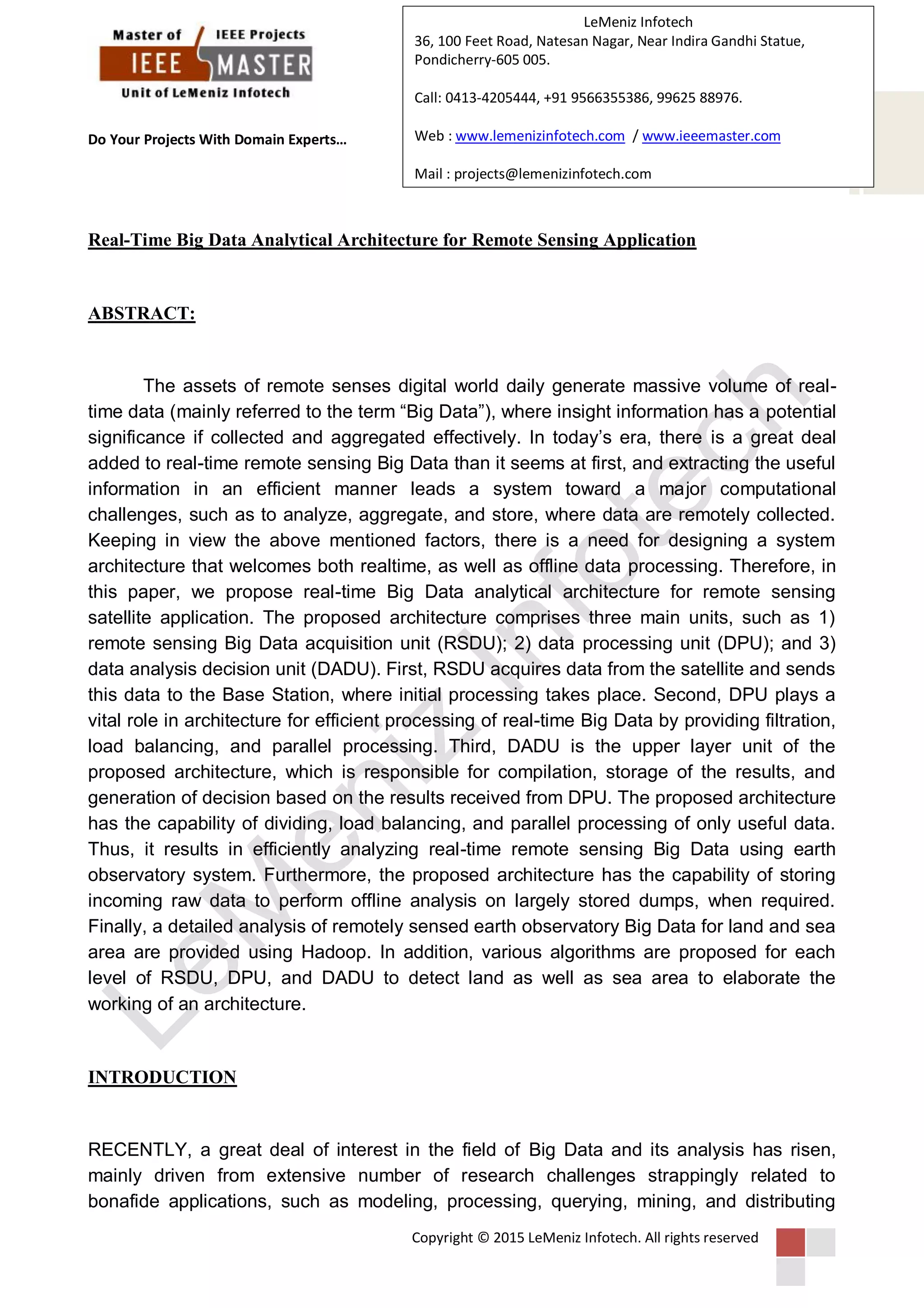 Real Time Big Data Analytical Architecture For Remote Sensing Application Pdf