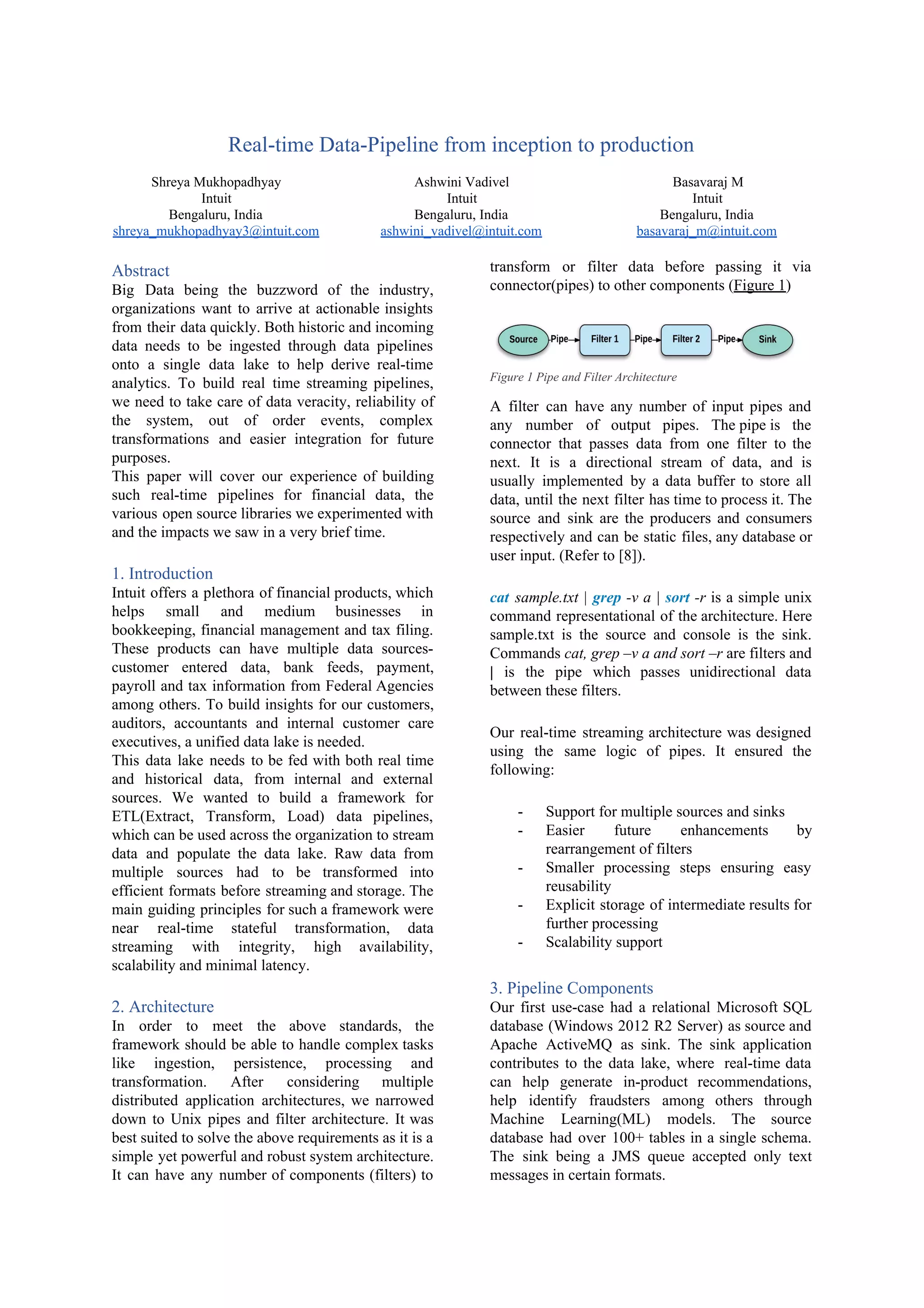 Real time data-pipeline from inception to production | PDF