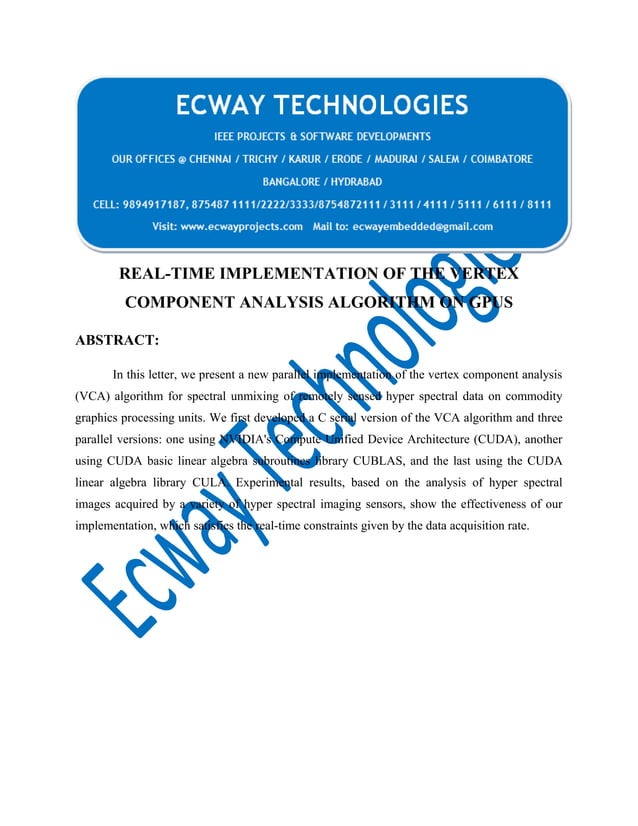 Real time implementation of the vertex component analysis algorithm on gp us | PDF