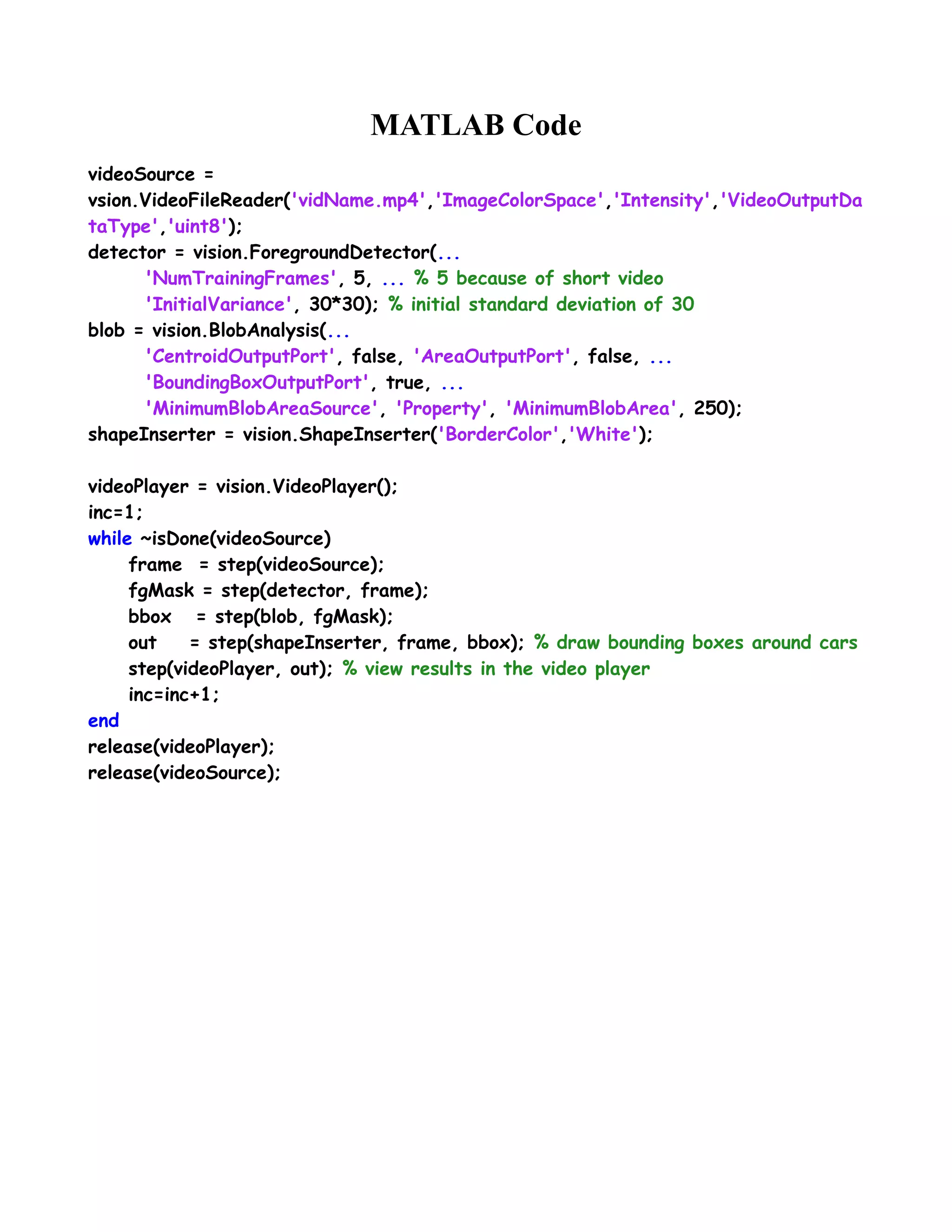 Matlab Code Description Real Time Object Motion Detection And