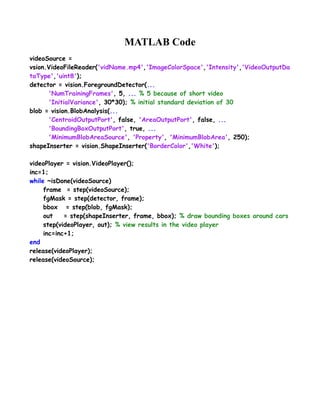 MATLAB Code + Description : Real-Time Object Motion Detection and ...