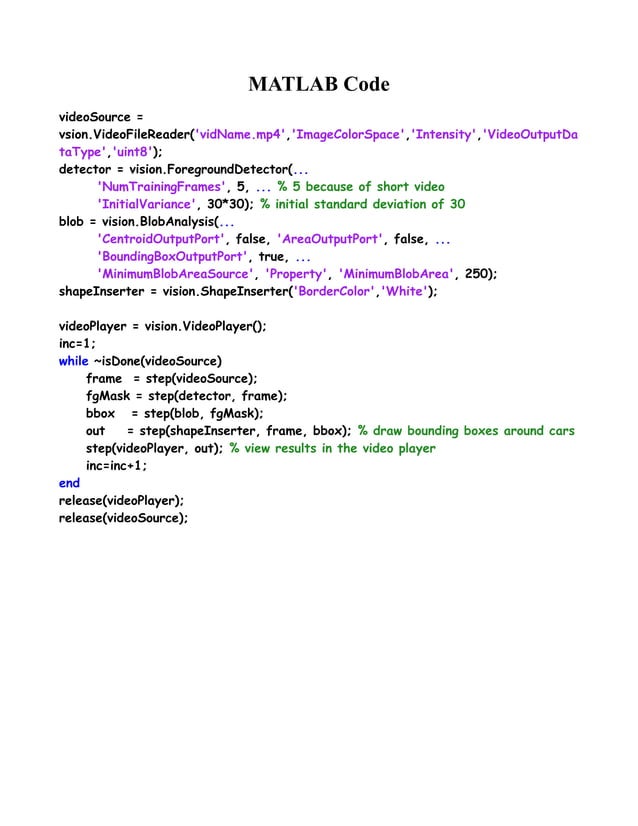 MATLAB Code + Description : Real-Time Object Motion Detection and ...