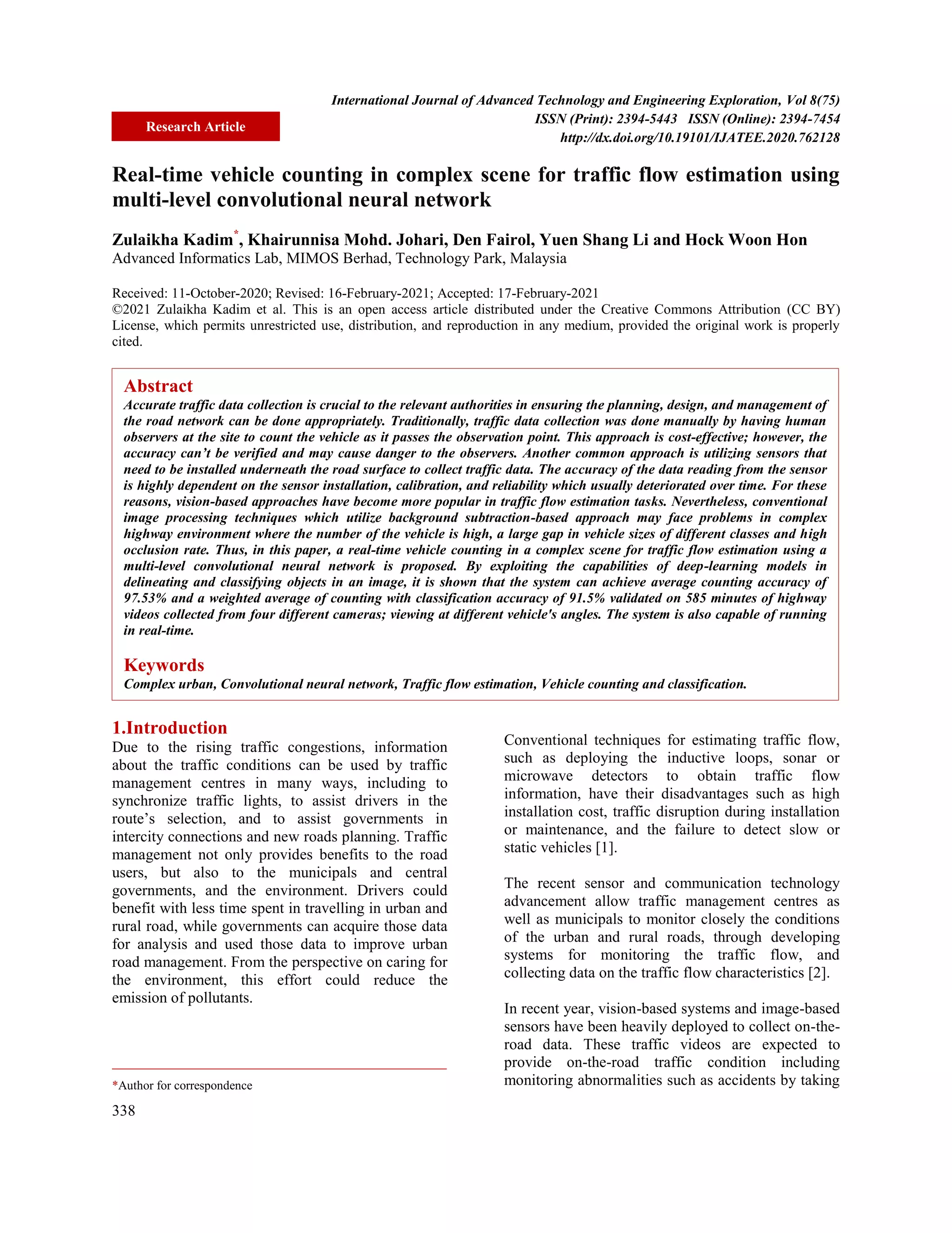 Real time vehicle counting in complex scene for traffic flow estimation using multi-level ...