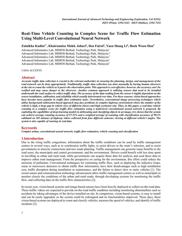 Real time vehicle counting in complex scene for traffic flow estimation using multi-level ...