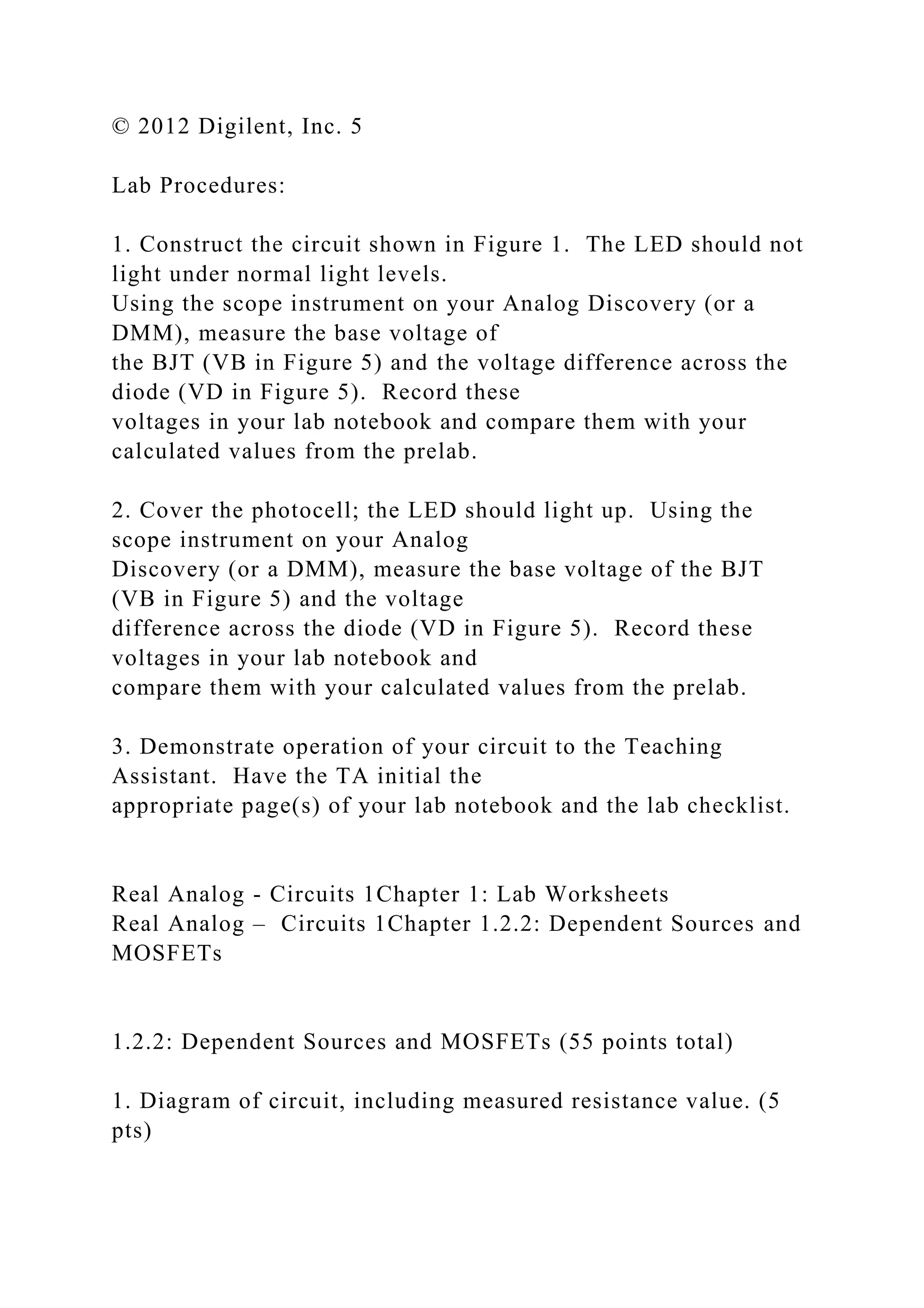Real Analog - Circuits 1Chapter 1 Lab WorksheetsReal Analog – .docx | Consumer Electronics ...