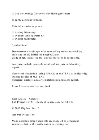 Real Analog - Circuits 1Chapter 1 Lab WorksheetsReal Analog – .docx | Consumer Electronics ...