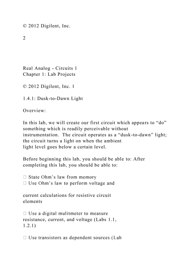 Real Analog - Circuits 1Chapter 1 Lab WorksheetsReal Analog – .docx | Consumer Electronics ...