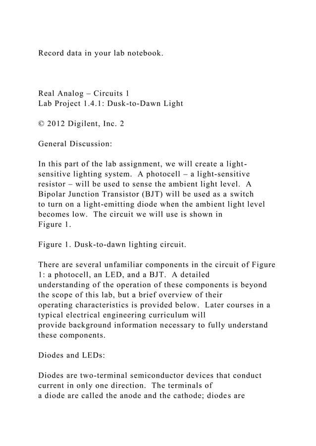 Real Analog - Circuits 1Chapter 1 Lab WorksheetsReal Analog – .docx | Consumer Electronics ...
