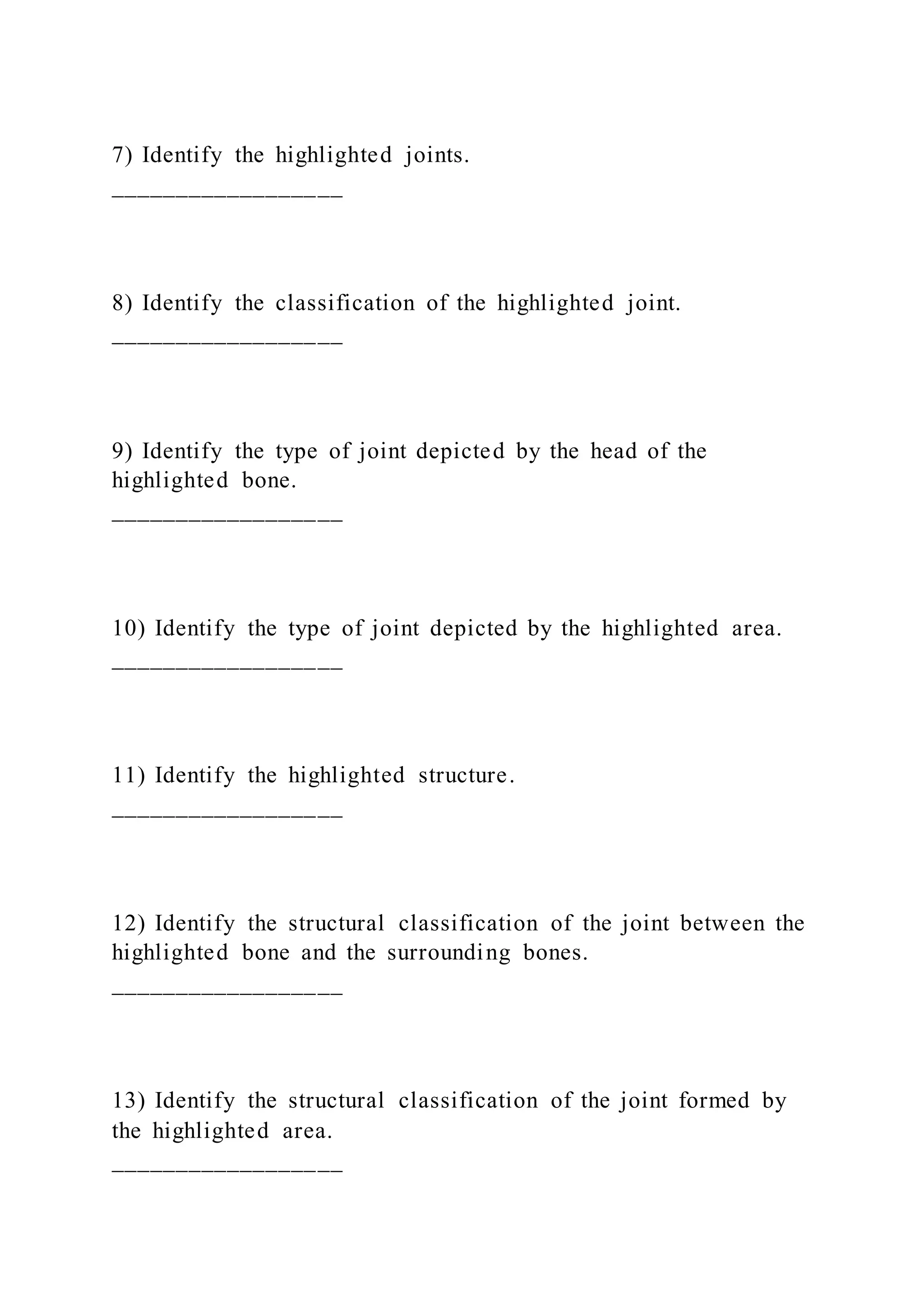 Real anatomy joints1) identify the type of joint highlighted | DOCX