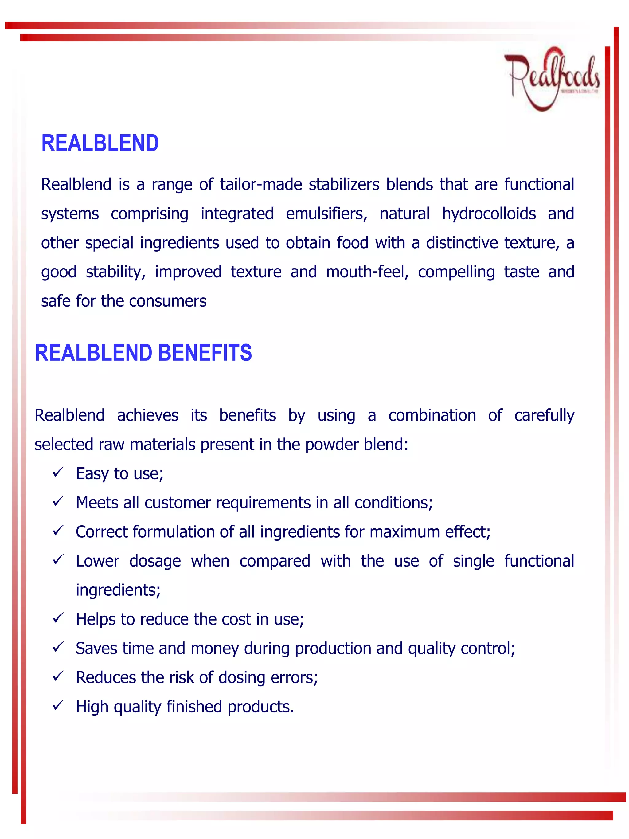 Realblends Tailor Made Stabilizers for the Food Industry | PPTX