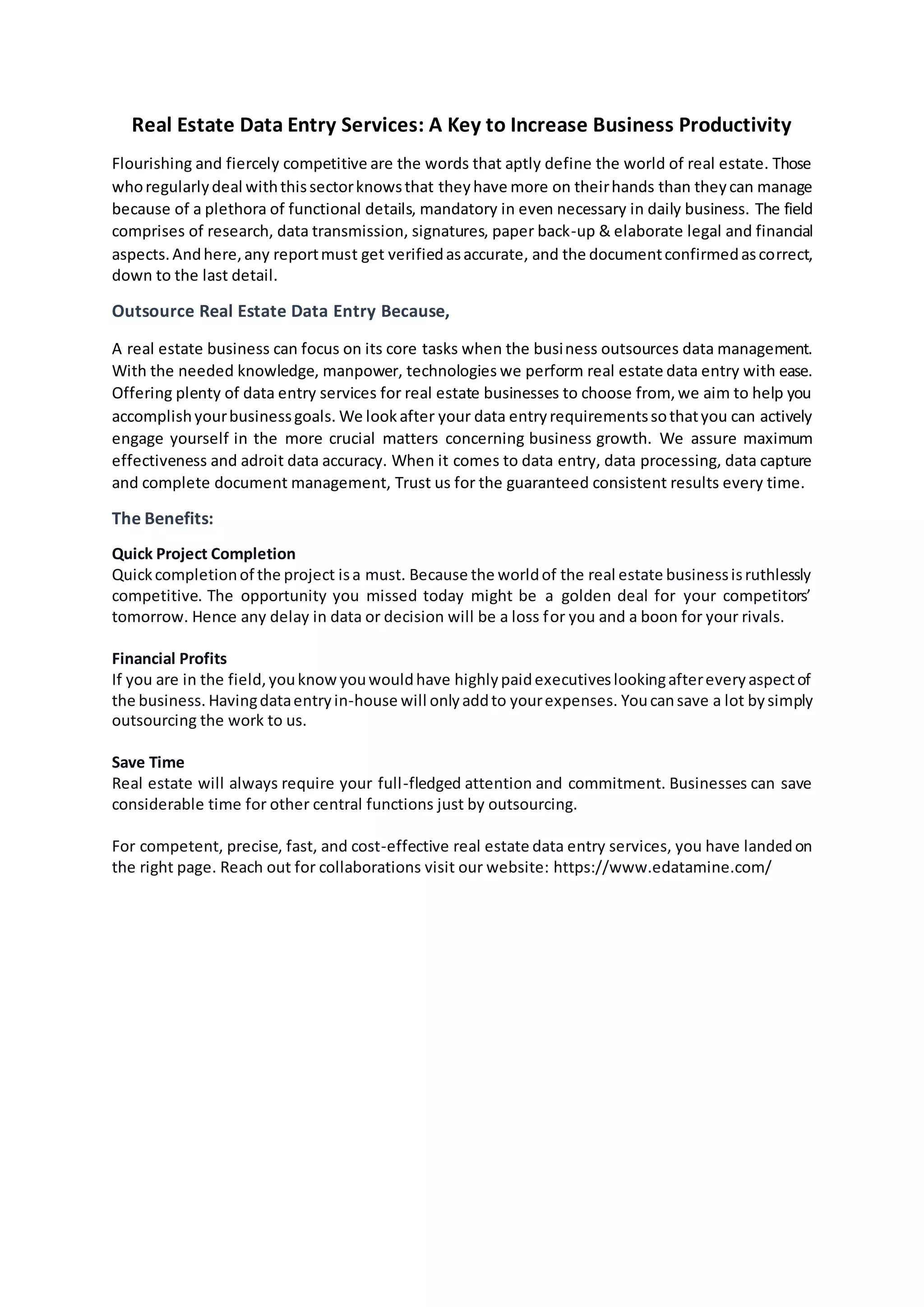 Outsource Real Estate Data Entry Services with eDataMine | DOCX