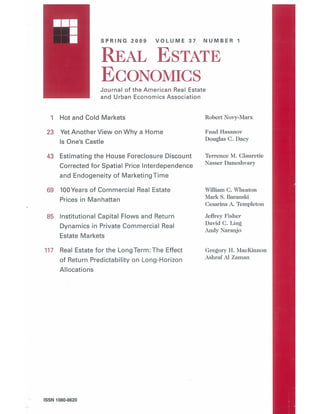 Real Estate Economics Spring 2009 | PDF