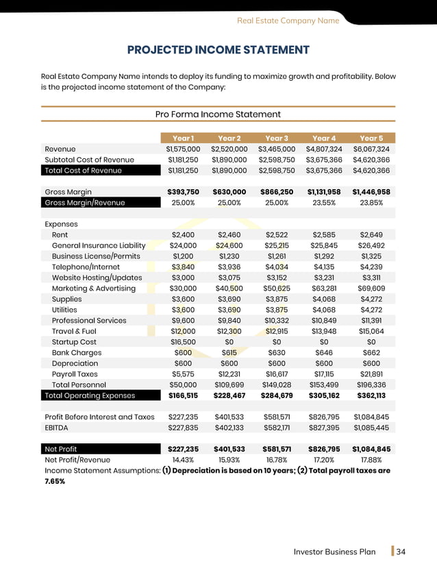 REAL ESTATE | Investor Business Plan (Sample)) | PDF