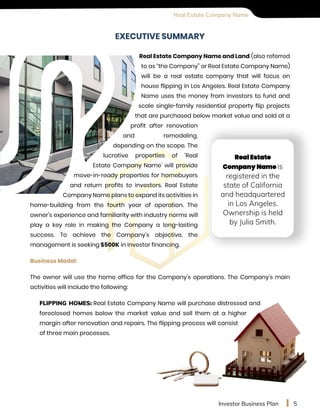 REAL ESTATE | Investor Business Plan (Sample)) | PDF