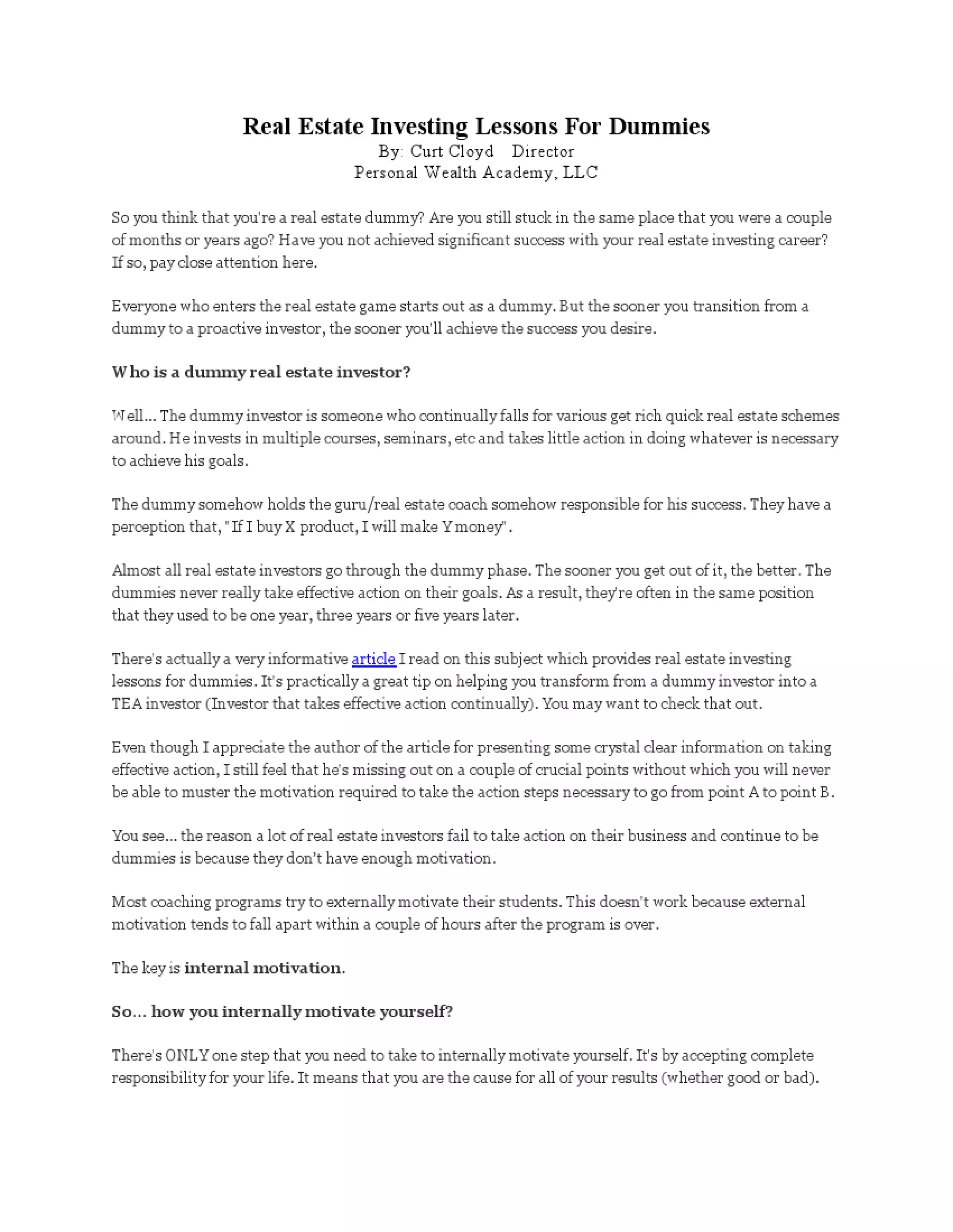 Real Estate Investing Lessons For Dummies | PPT