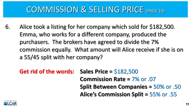 LCAR RE Practice - Real Estate Math Concepts | PPT