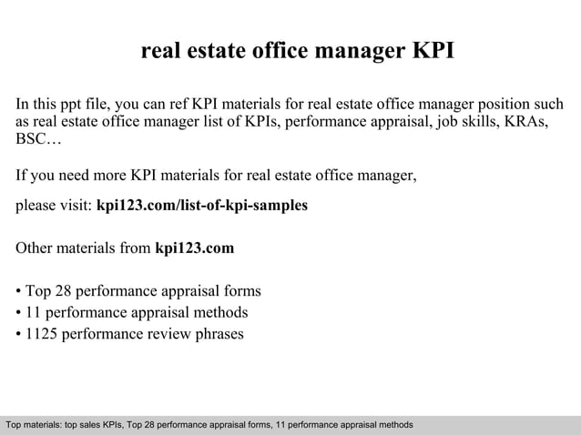Real estate office manager kpi | PPT