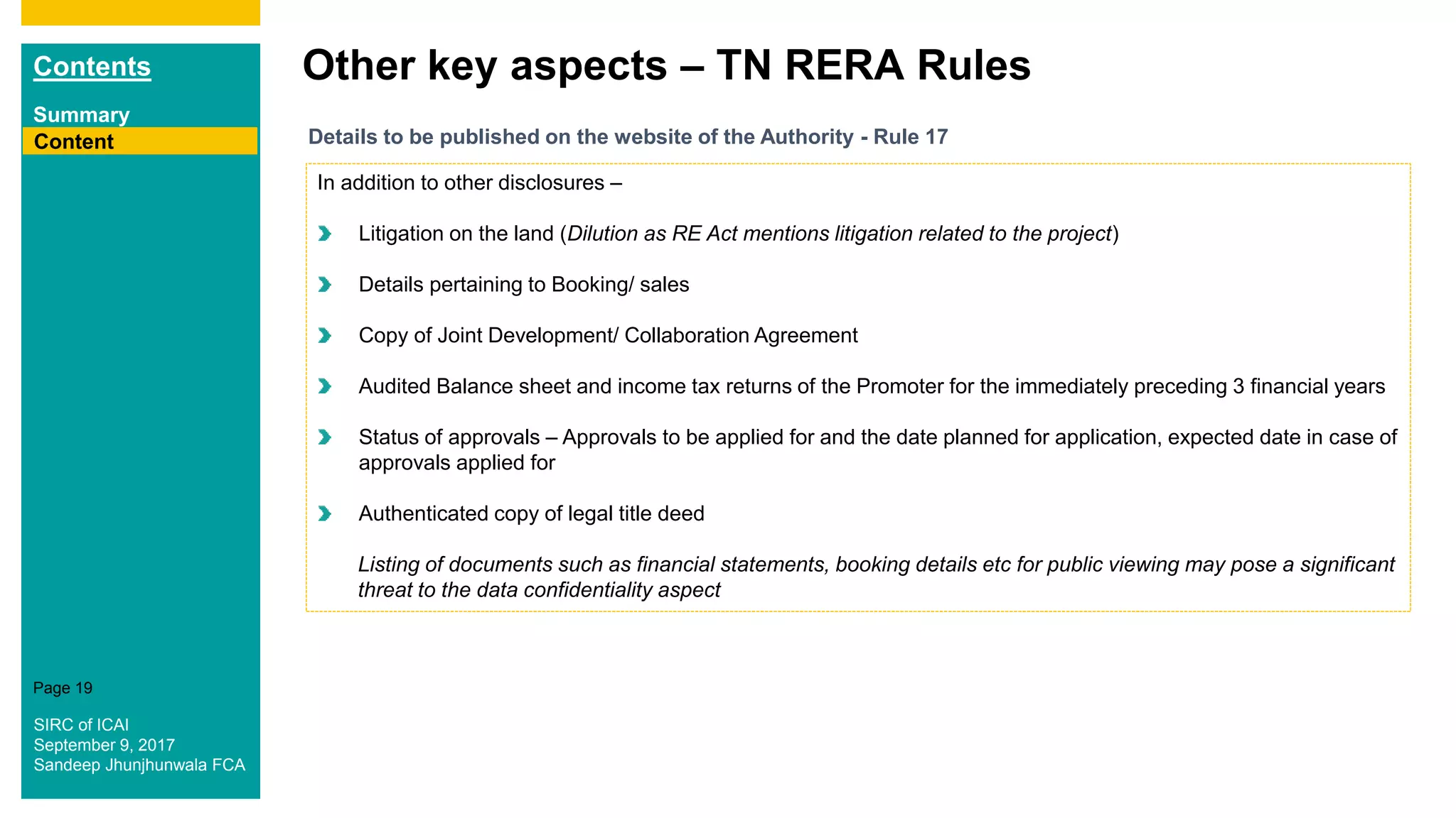 Tamil Nadu RERA Rules - Sandeep Jhunjhunwala FCA | PPTX