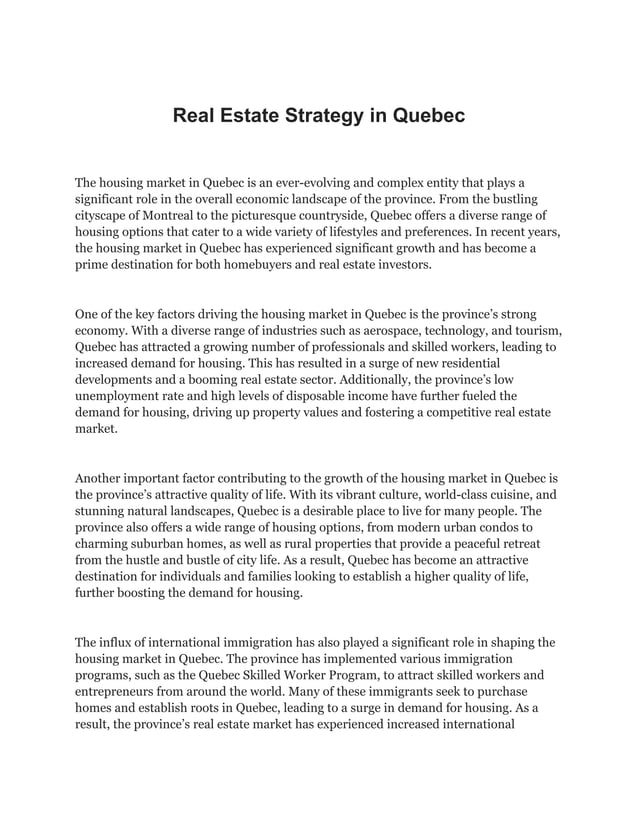 Quebec Housing: Growth, Challenges, and Future Outlook | PDF