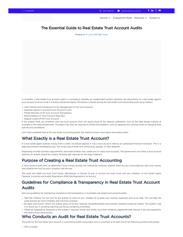 Real Estate Trust Account Audits Guide By Outbooks.pdf | Financial ...