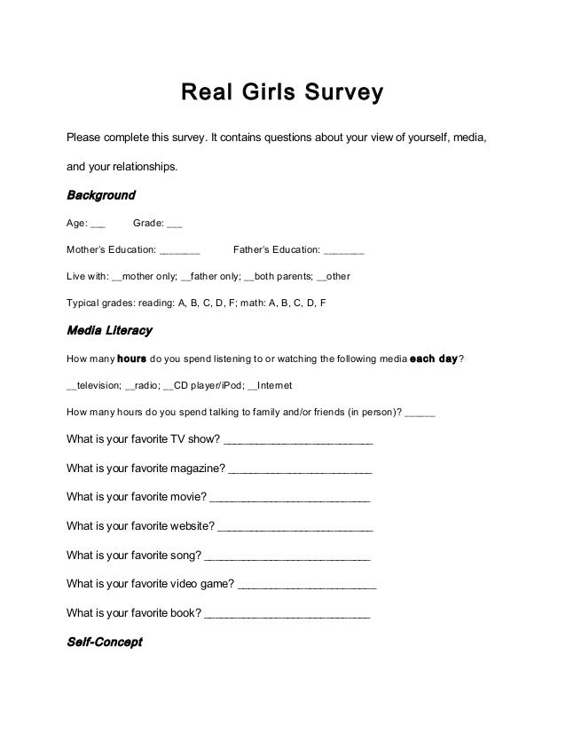 Real girls survey