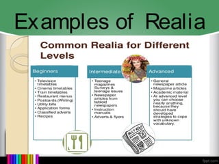 Realia and the teaching of English as ESL /EFL | PPT