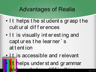 Realia and the teaching of English as ESL /EFL | PPT