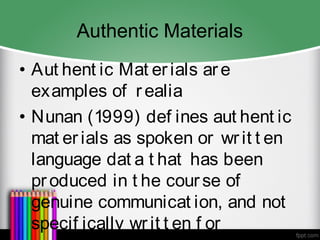 Realia and the teaching of English as ESL /EFL | PPT