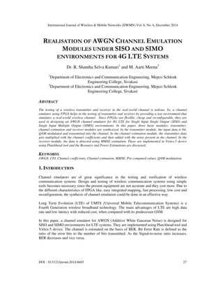 Realisation of awgn channel emulation modules under siso and simo environments for 4 g lte ...