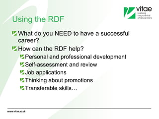 Realising your potential using the Researcher Development Framework ...