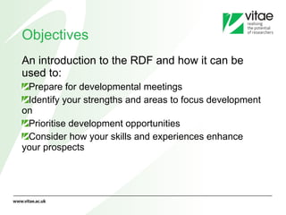 Realising your potential using the Researcher Development Framework ...