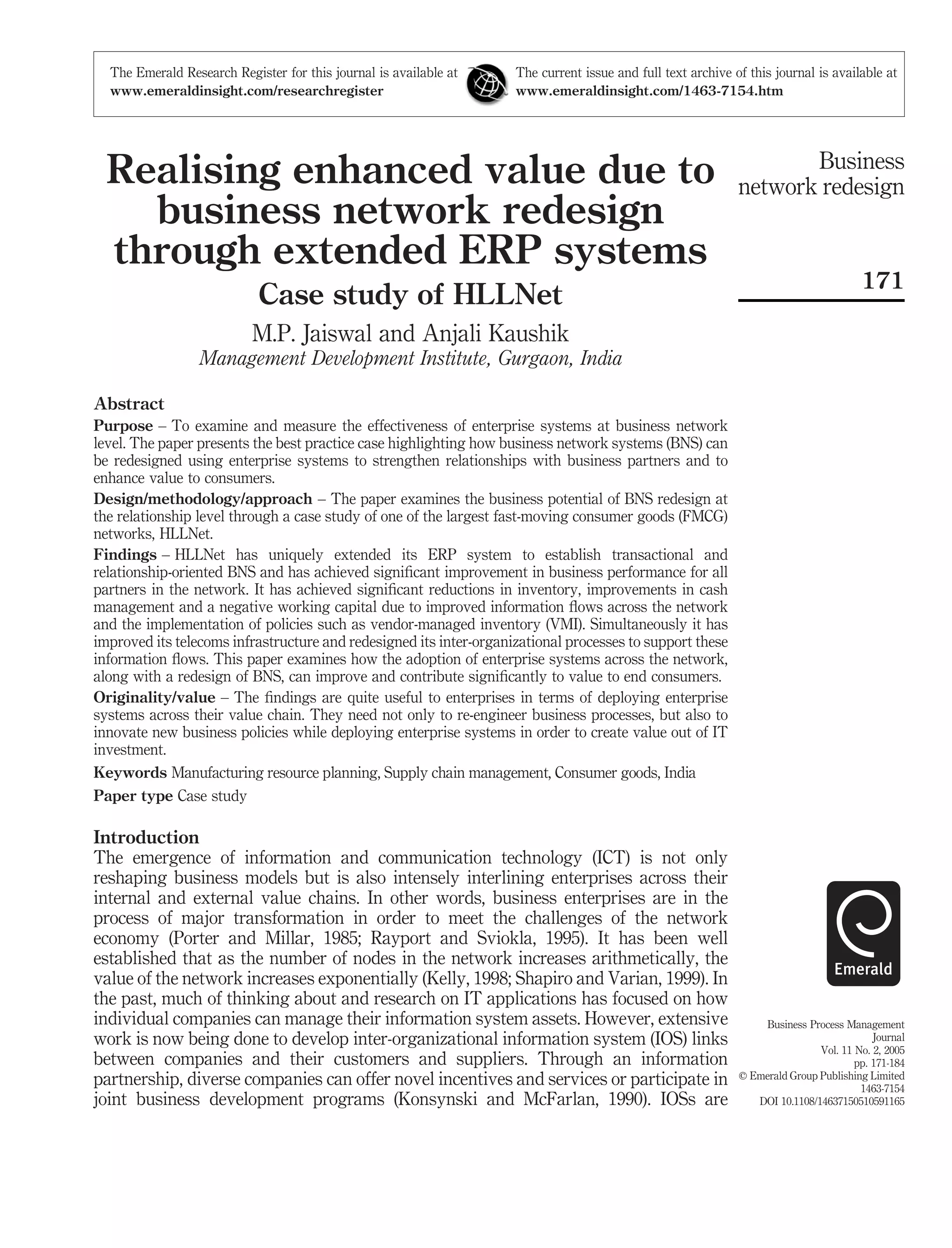 Realising Enhanced Value Due To Business Network Redesign Through ...