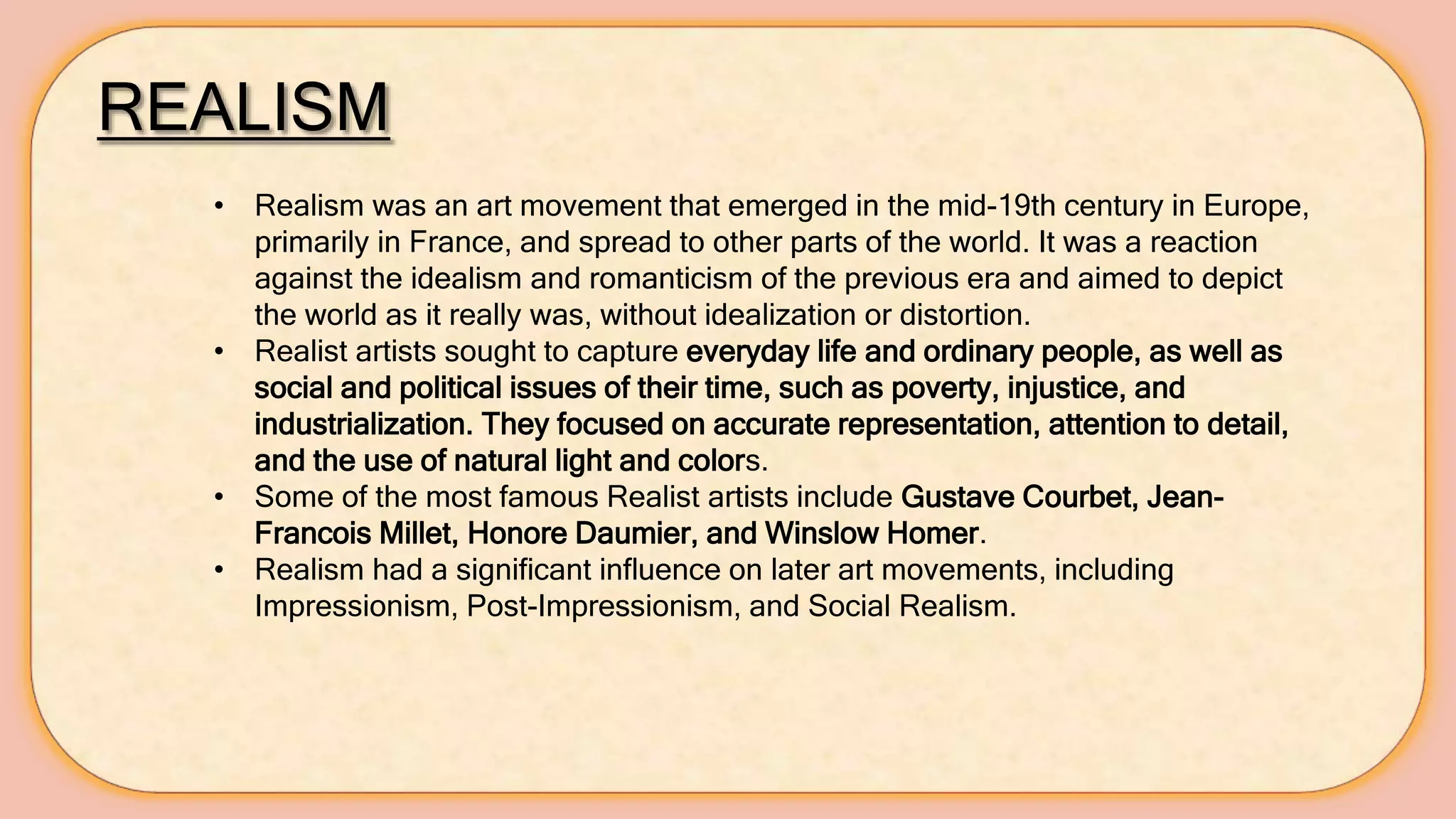 REALISM and Naturalism Art movement Presentation by Anuj Kumar Maurya | PPTX