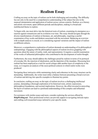 Realism Essay. Stanislavski- Realism Essay Drama - Year 11 HSC Thinkswap | PDF