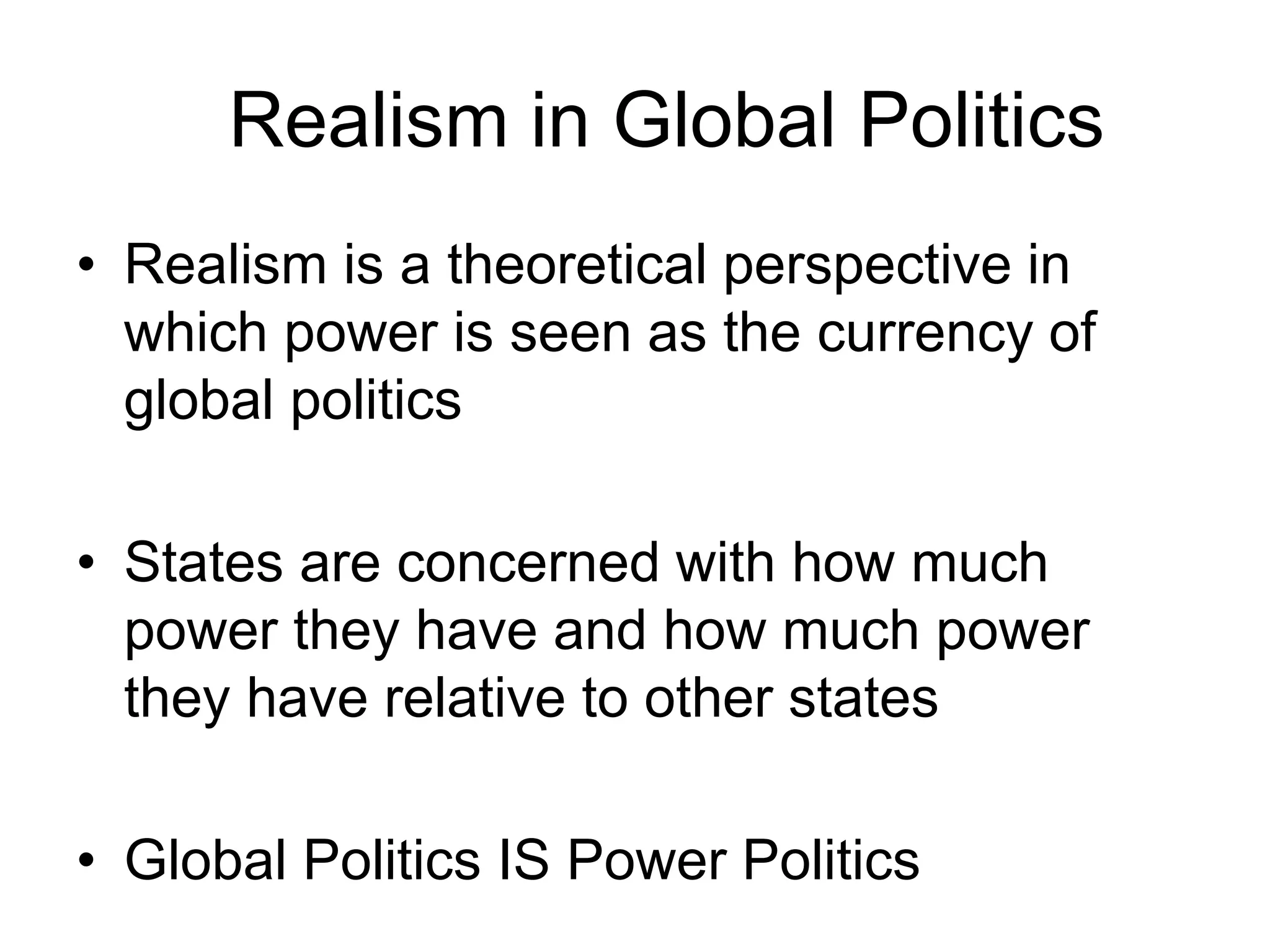 Realist theories of global politics | PPTX