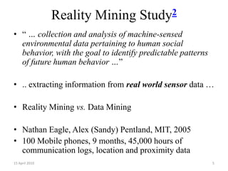 Reality Mining and Urban Sensing | PPTX