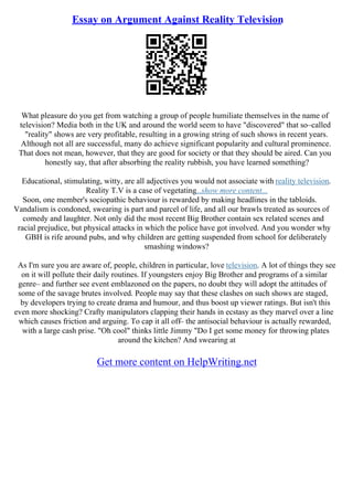 Reality Television Essay | PDF