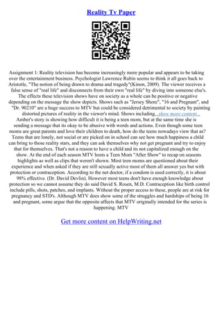 Reality Tv Essay | PDF