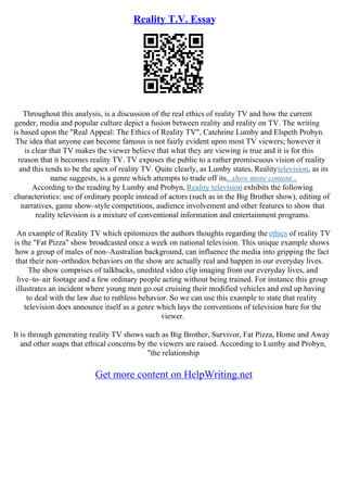 Reality Tv Essay | PDF