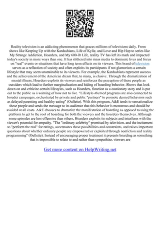 Reality Tv Essay | PDF