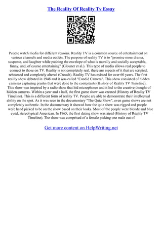 Reality Tv Essay | PDF
