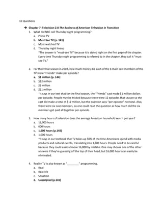 Reality tv final 10 questions | PDF