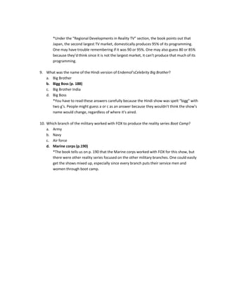 Reality tv final 10 questions | PDF
