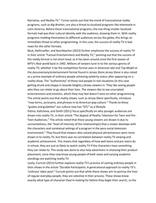 Reality tv final paper | DOCX | Television | Entertainment